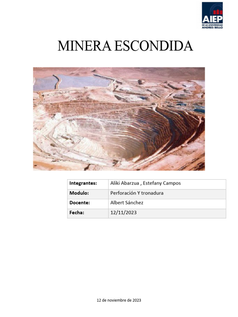 Minera Escondida: Perforación y Tronadura | PDF | Minería | Cobre