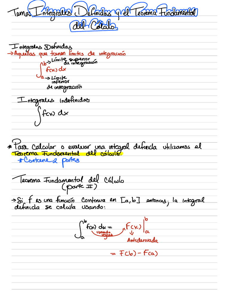 Tema 7 Integrales Definidas y El Teorema Fundamental Del Cálculo | PDF