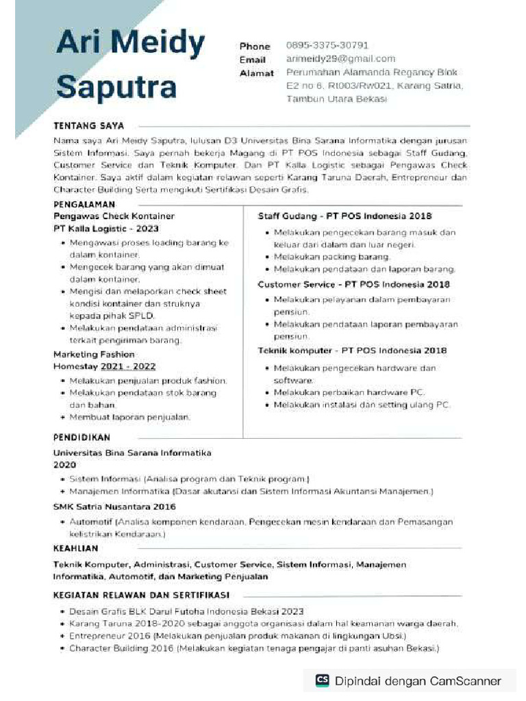 CV Berkas Ari Meidy Saputra (1) Compressed | PDF