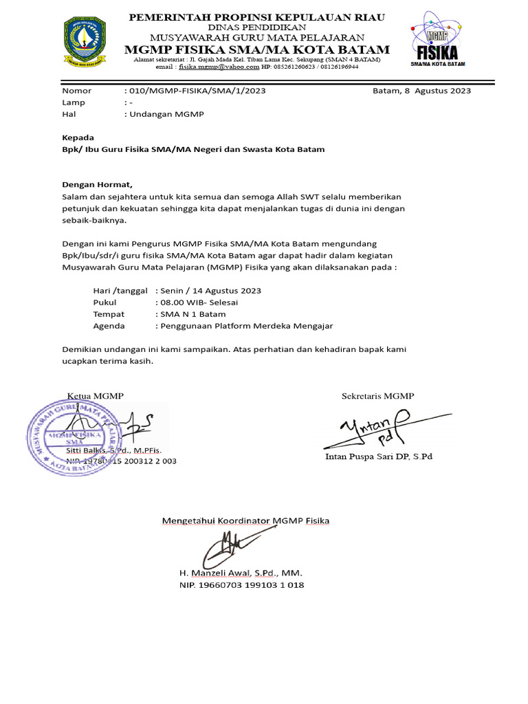 Undangan Mgmp Sma 1 Batam Pdf