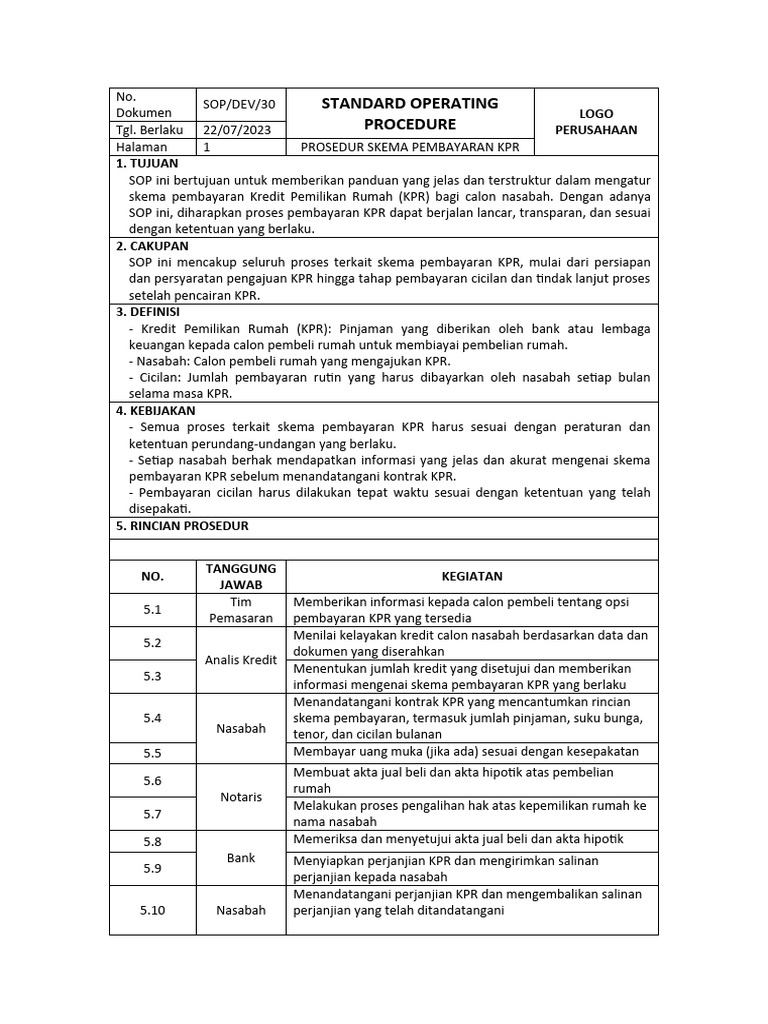 SOP Skema Pembayaran KPR | PDF
