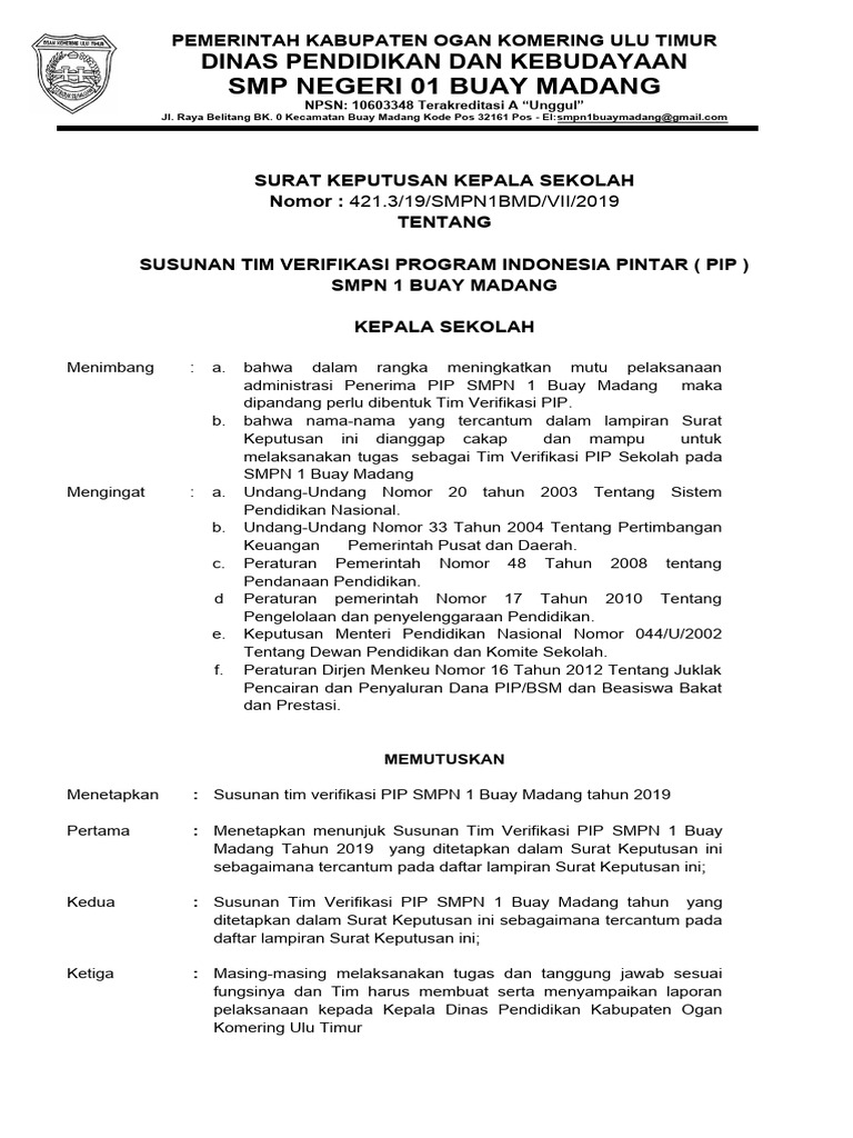 SK Tim Pip smpn1 Buay Madang | PDF