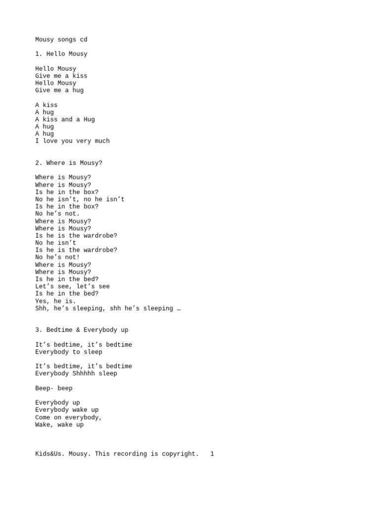 Script Mousy Songs | PDF