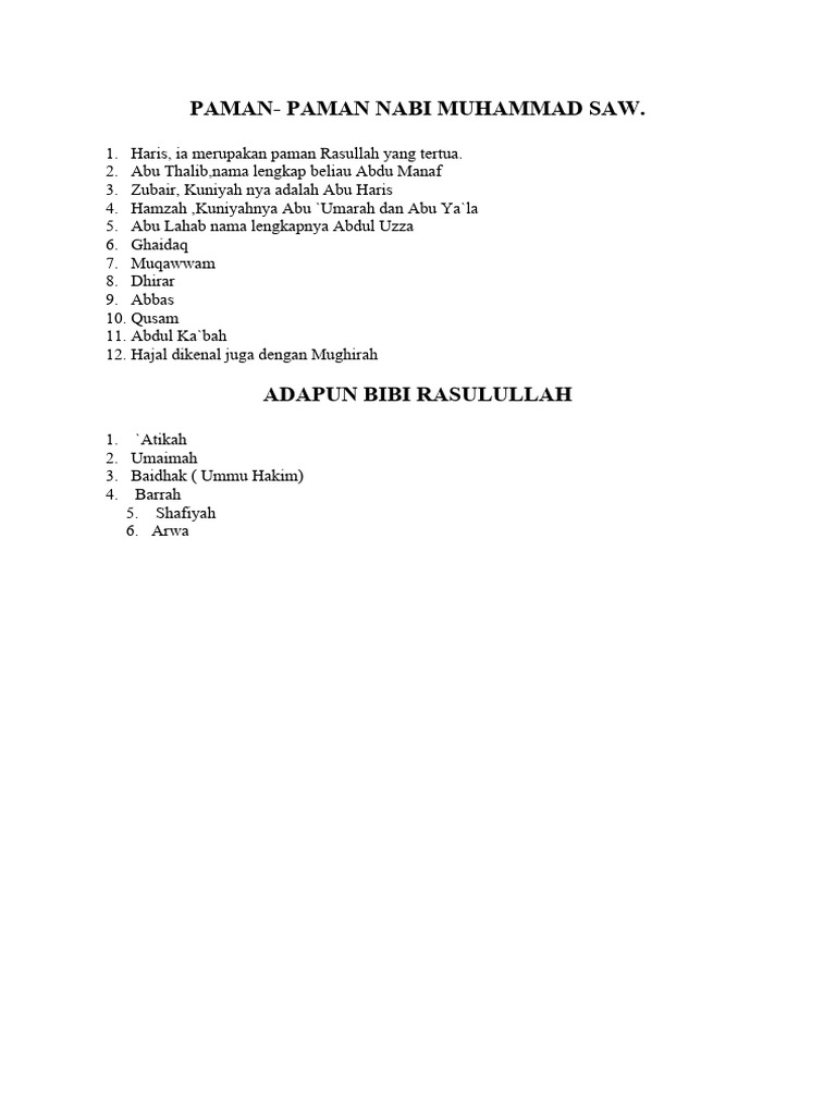 Paman Dan Bibi Rasulullah Saw | PDF | Sejarah