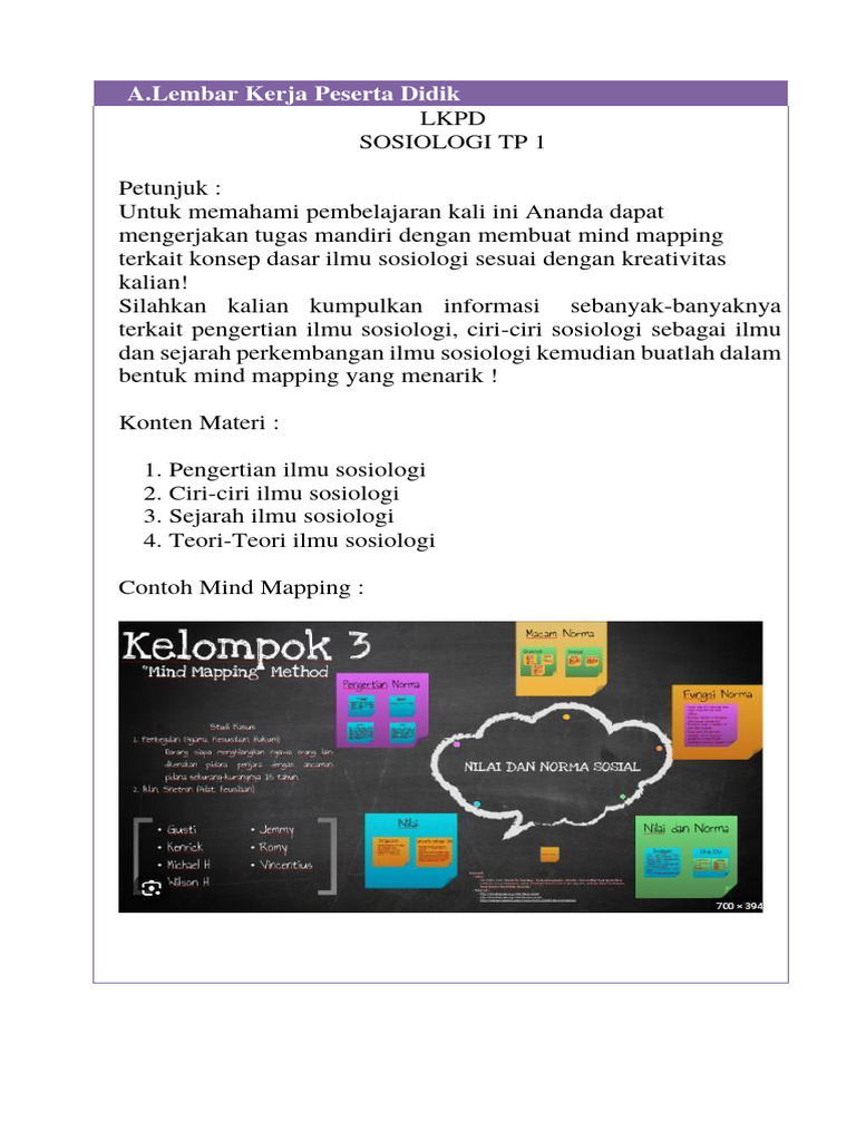 LKPD Sosiologi: Mind Mapping Dasar | PDF | Karier & Perkembangan | Seni