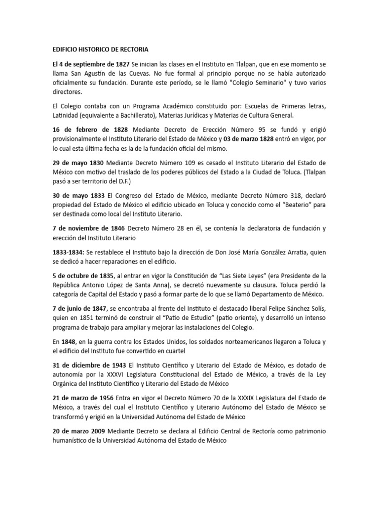 Edificio Historico De Rectoria Pdf México
