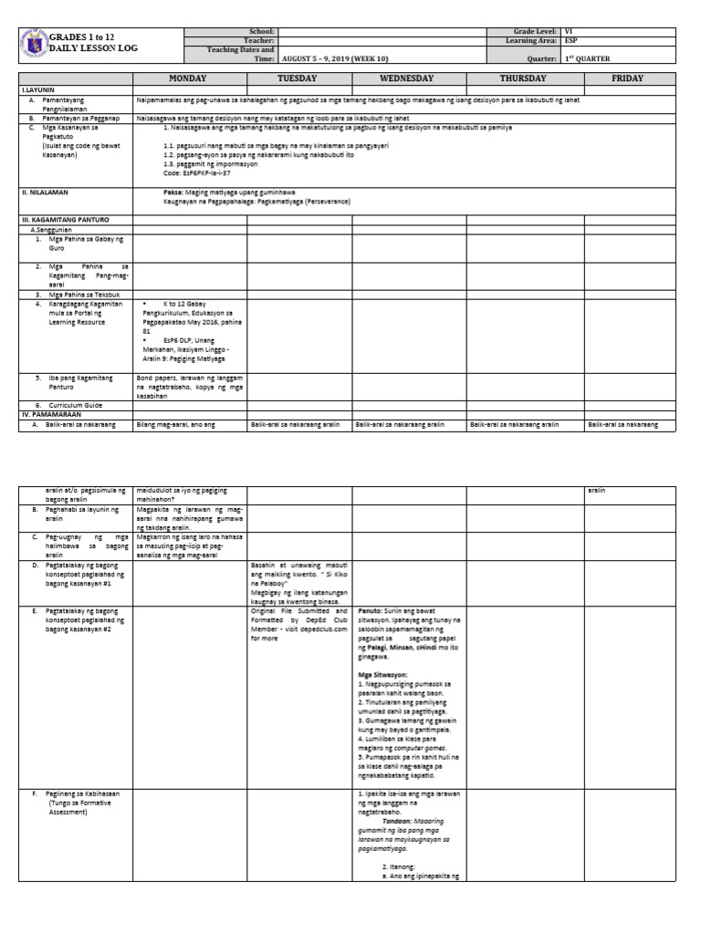 DLL - Esp 6 - Q1 - W10 | PDF
