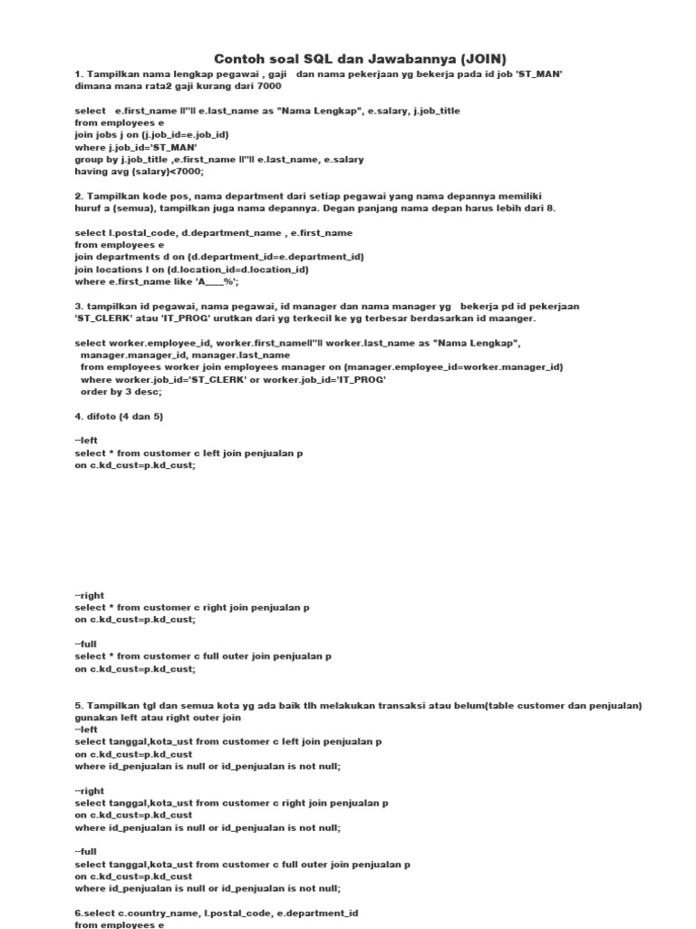 Contoh Soal SQL Dan Jawabannya | PDF | Databases | Data Management