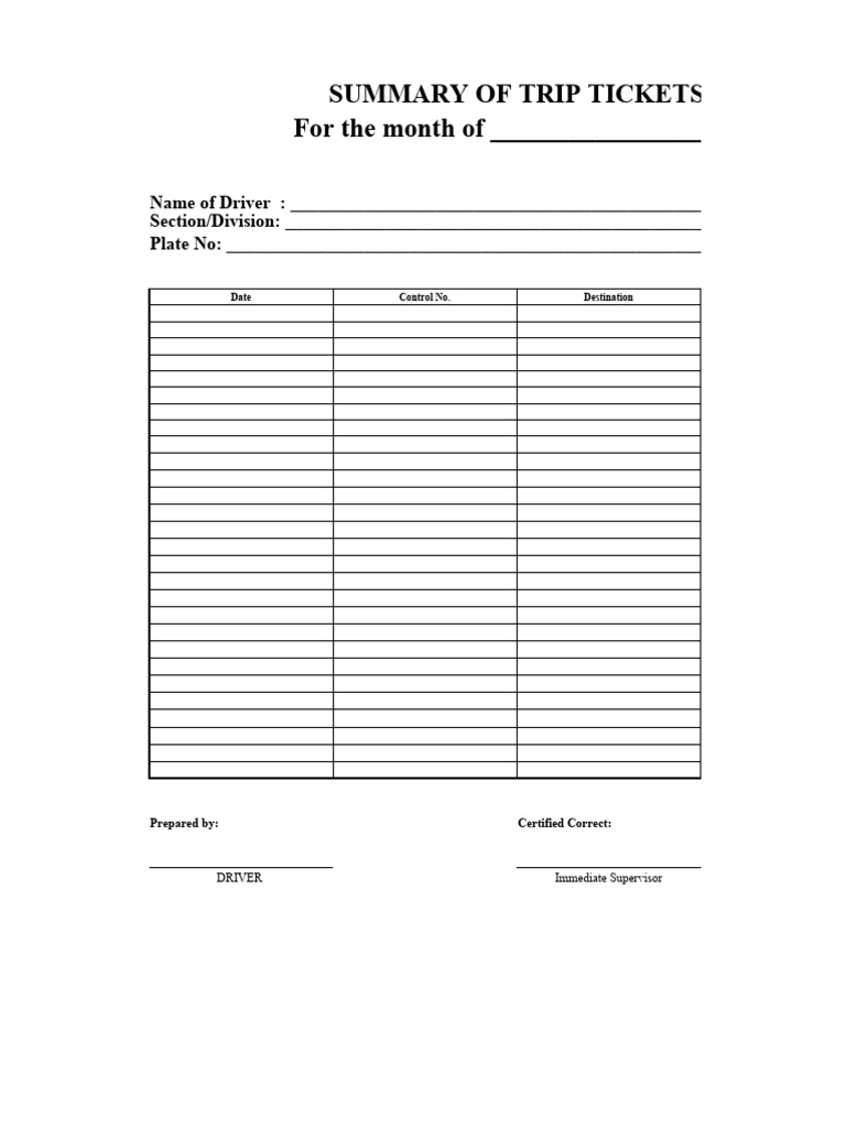 Summary of Trip Ticket | PDF