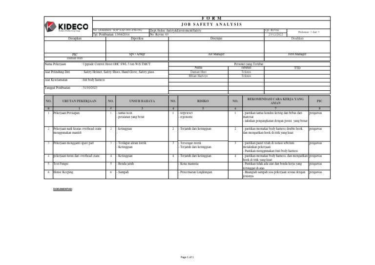 SOP - SAF-001-FM-002 FORM JSA Rev 03 | PDF SOP - SAF-001-FM-002 FORM JSA Rev 03 | PDF