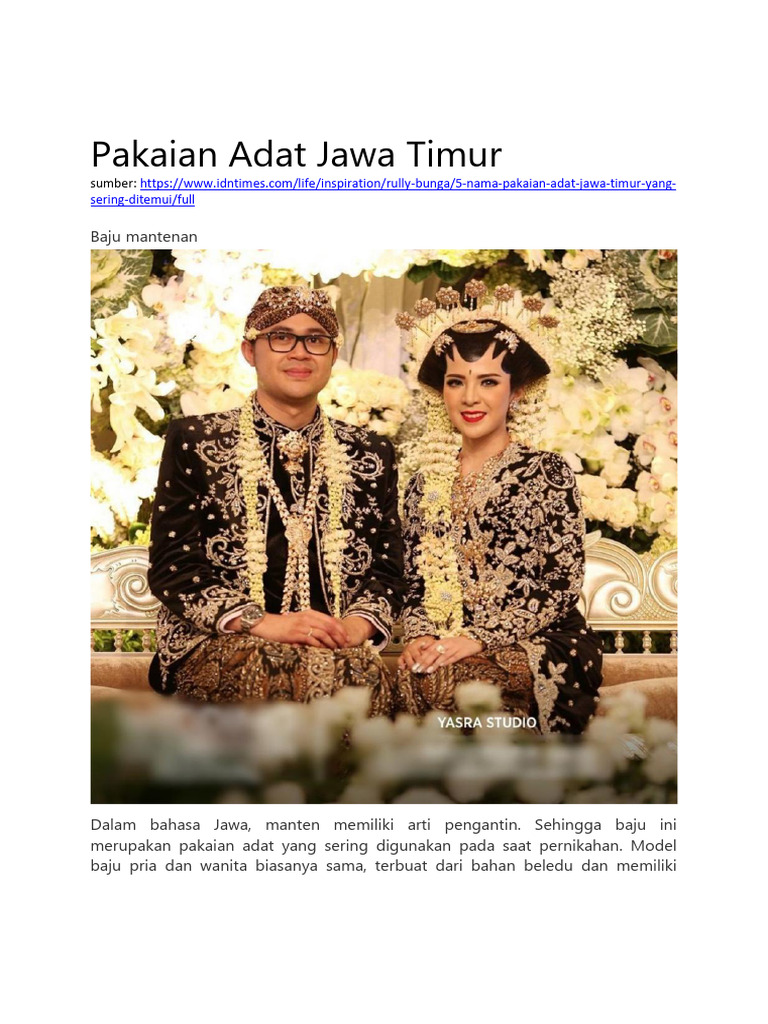 Pakaian Adat Jawa Timur | PDF | Seni