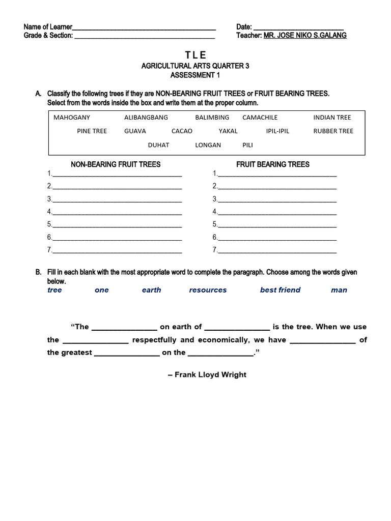 3rdQ Assessments TLE-AFA Module | PDF | Trees | Deforestation