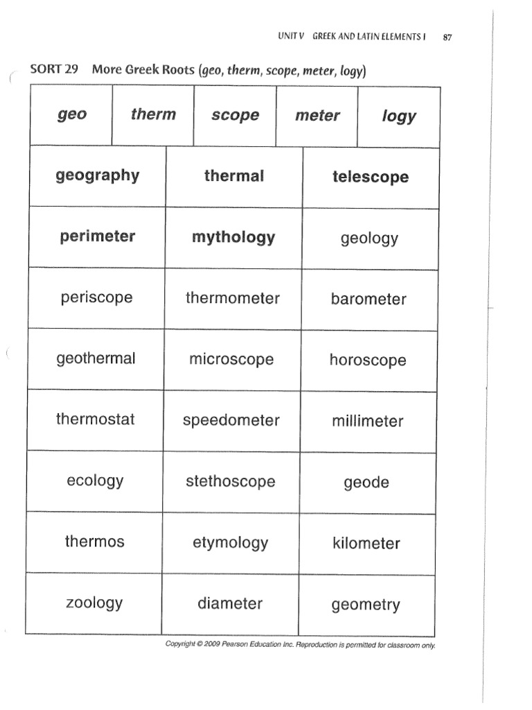 Sort 29 - More Greek Roots (Geo, Therm, Scope, ... | PDF