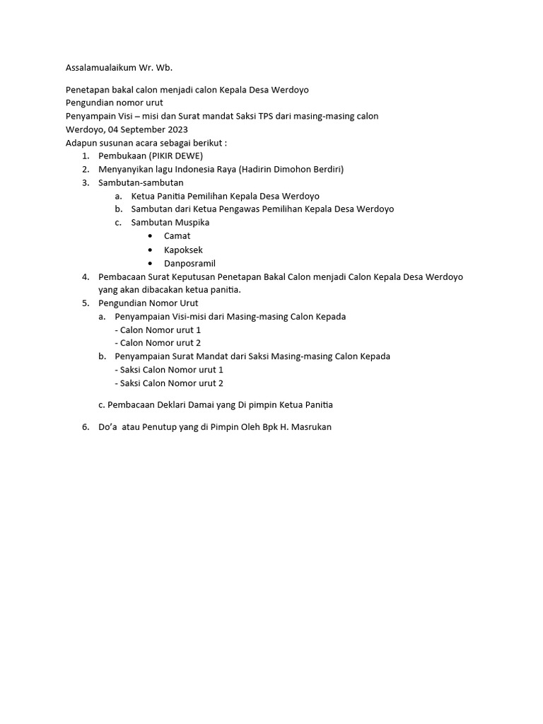 Susunan Acara Besok Pagi | PDF