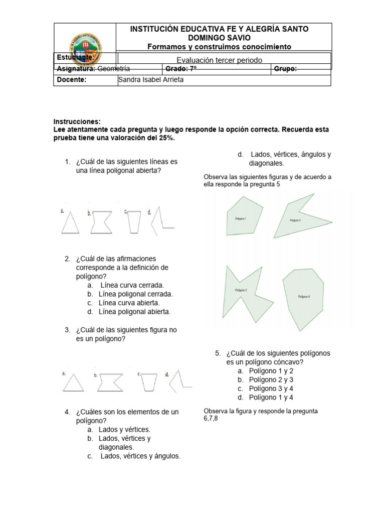 Evaluacion Per Geo 7 | PDF | Polígono | Ángulo