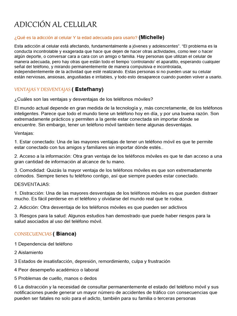 Consecuencias de la adicción al celular | PDF | Teléfonos móviles ...
