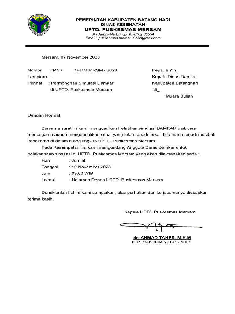Surat DAMKAR 2023 | PDF