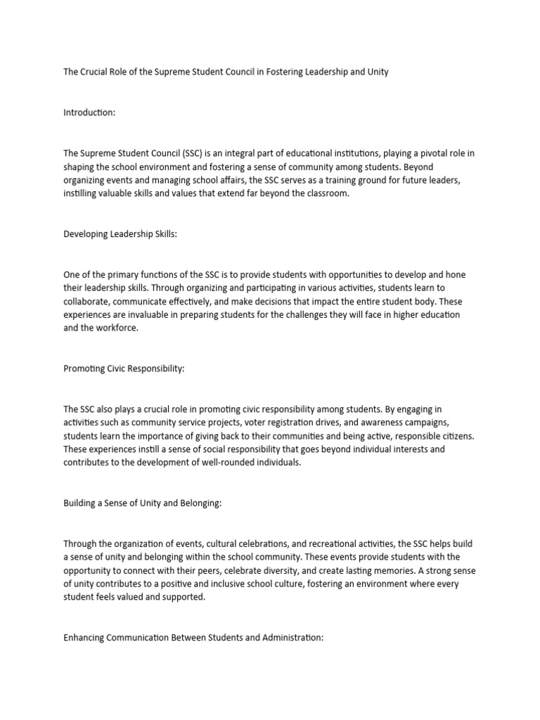 Role of the Supreme Student Council | PDF | Leadership | Civic Engagement