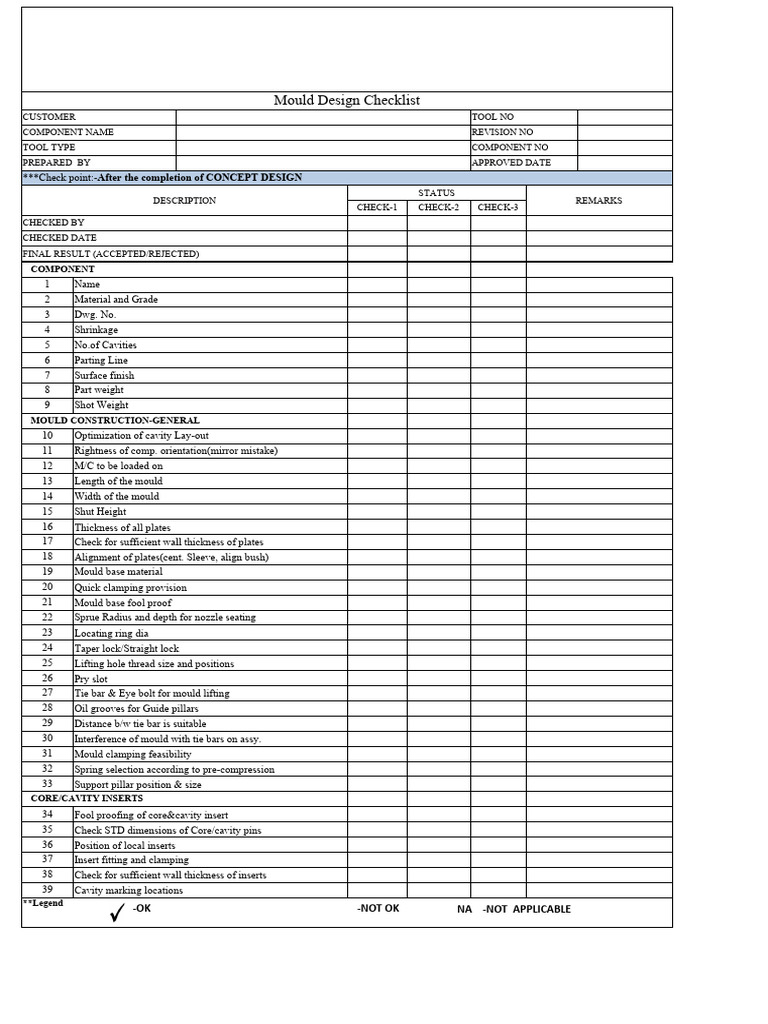 Mold Design Check List | PDF | Manufactured Goods | Equipment Mold Design Check List | PDF | Manufactured Goods | Equipment