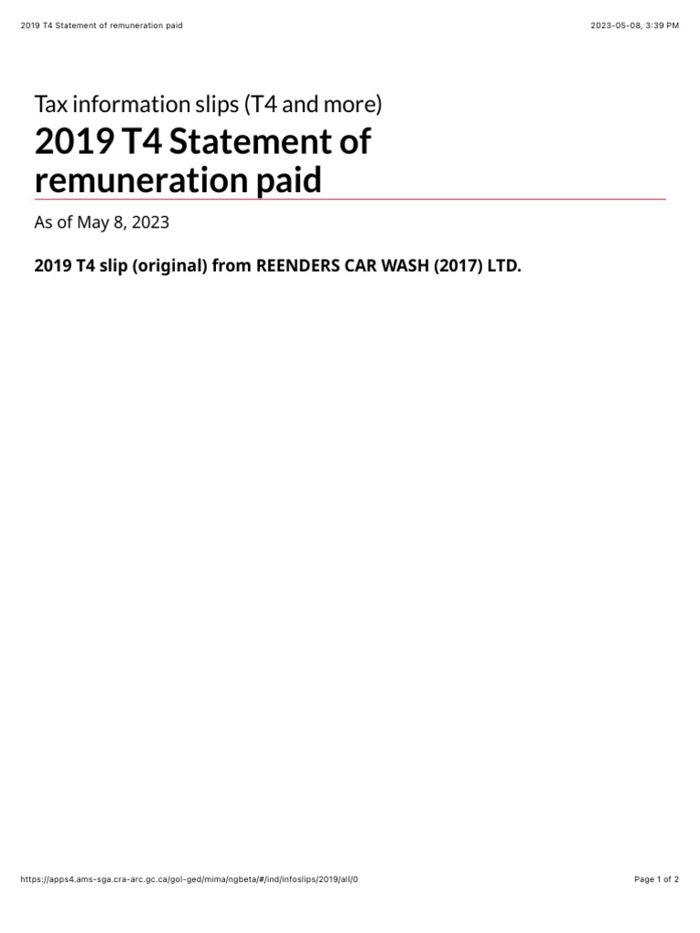 2019 T4 Statement Of Remuneration Paid Pdf