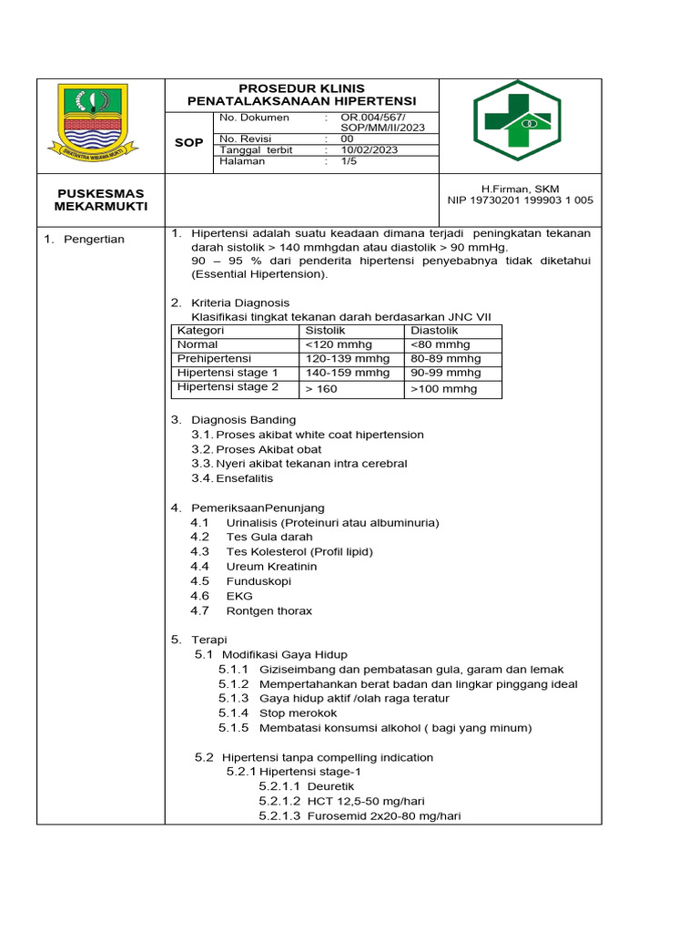 Sop Prosedur Klinis Penatalaksanaan Hipertensi | PDF | Sains & Matematika