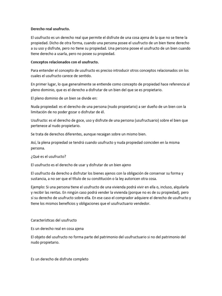 Derecho Real Usufructo | PDF | Propiedad | Derecho Civil (Common Law)
