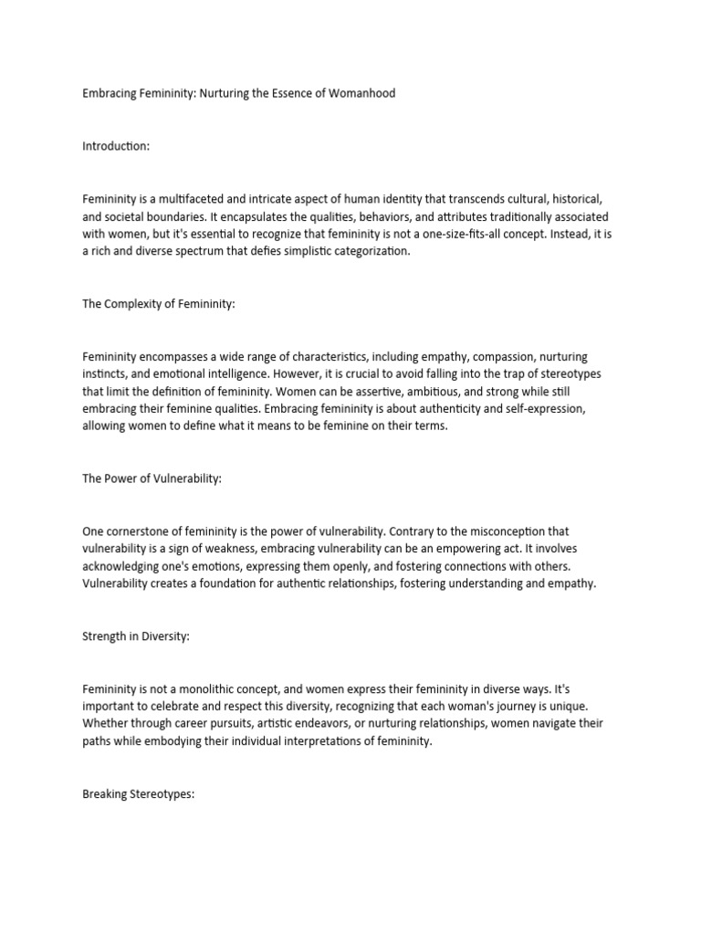 Embracing Femininity Nurturing the Essence of Womanhood | PDF ...