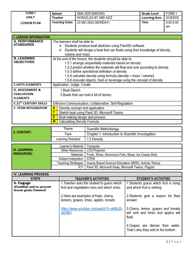 5e Lesson Plan Latest | PDF | Buoyancy | Density