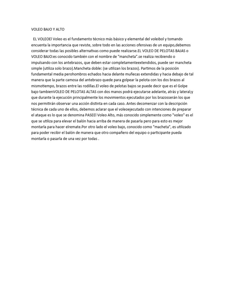 Técnicas de Voleo en Voleibol | PDF
