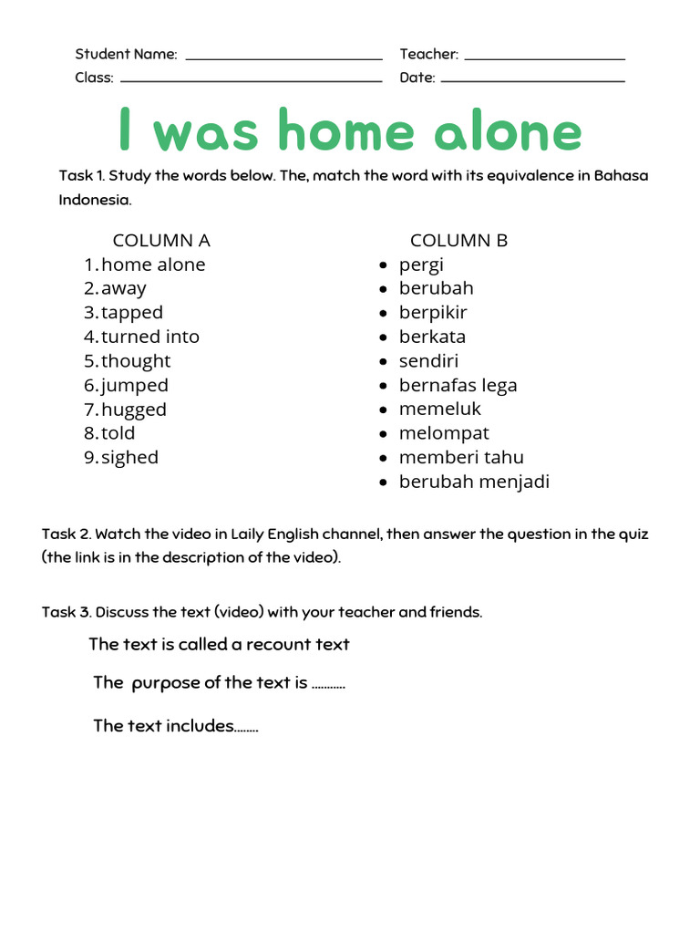 Worksheet I Was Home Alone | PDF | Foreign Language Studies | General ...