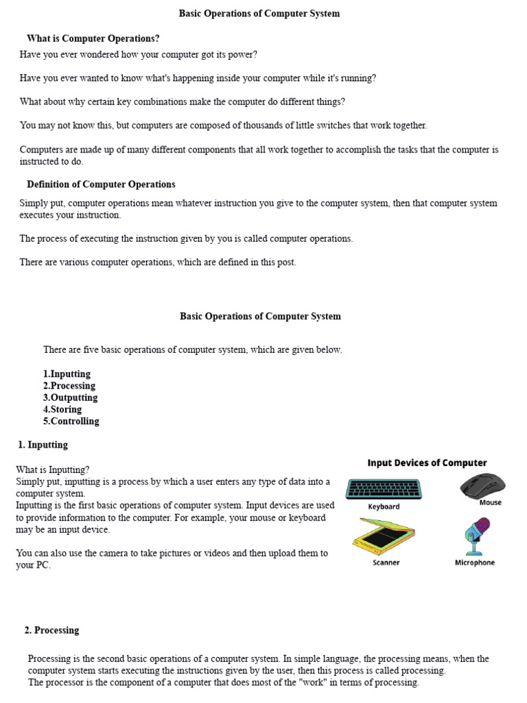 Basic Computer Operation | PDF | Input/Output | Process (Computing)