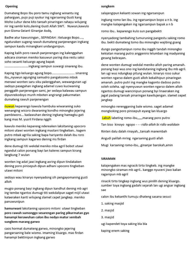 Teks MC Tingkeban Fix | PDF