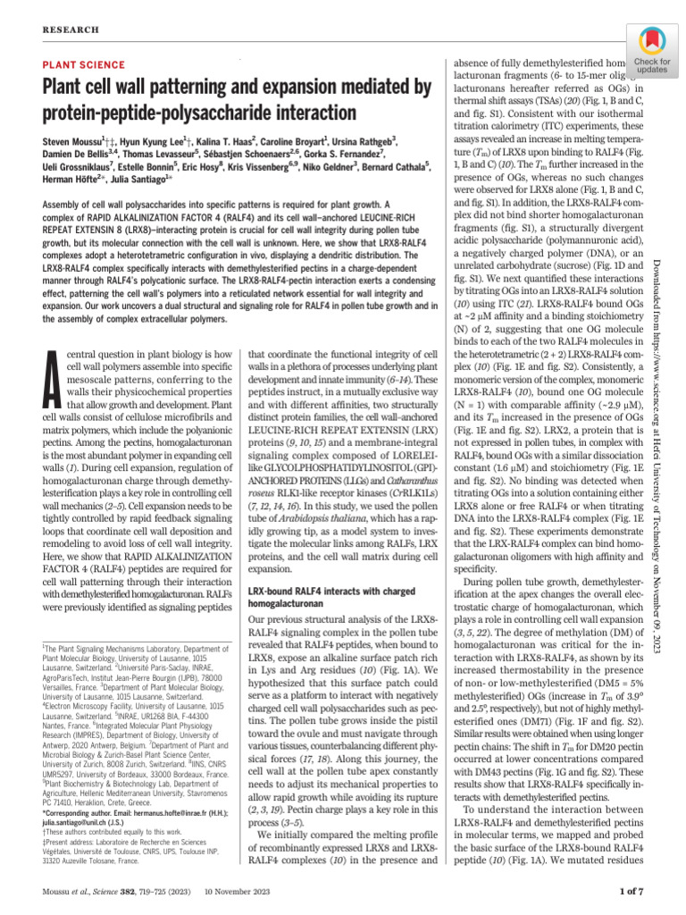 Plant Cell Wall Patterning and Expansion Mediated by Protein-peptide ...