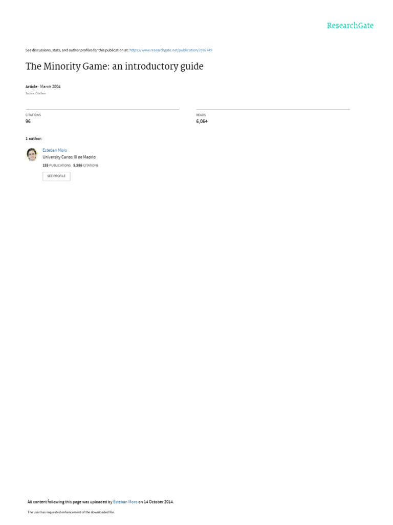 The Minority Game An Introduction | PDF | Rationality | Phase Transition