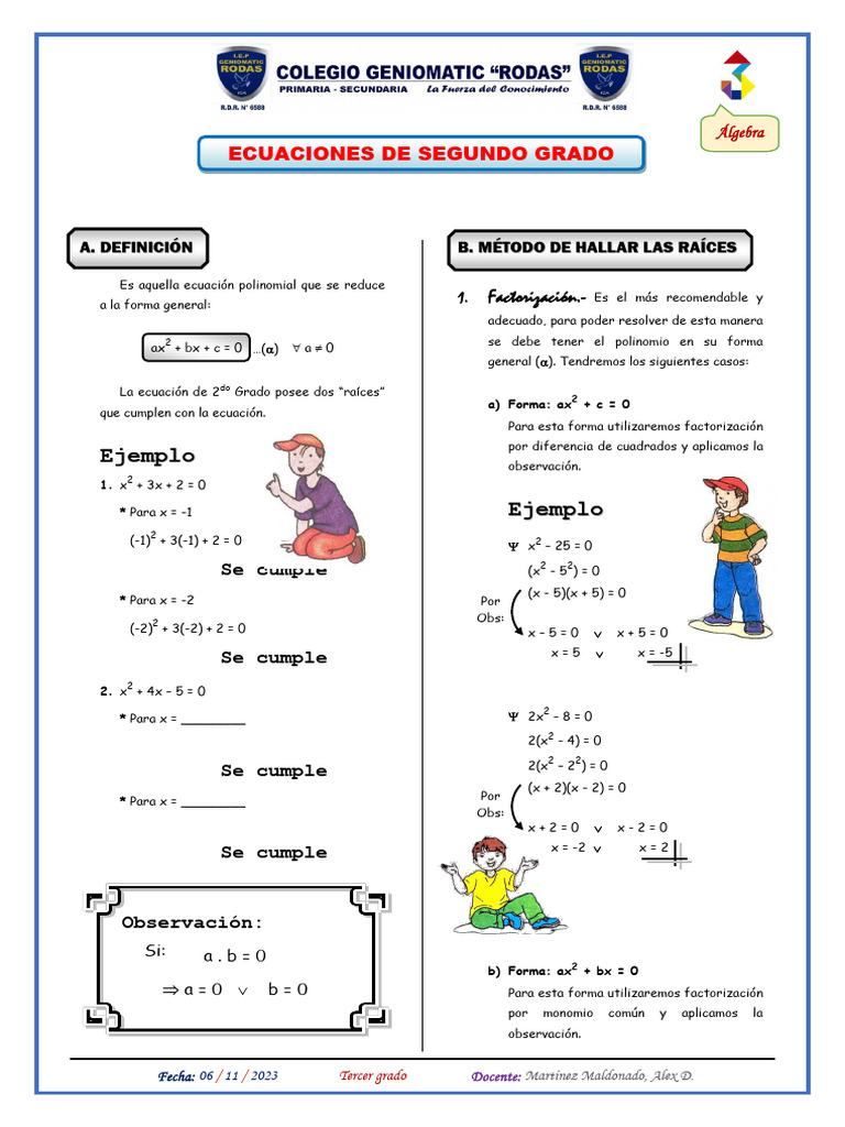 Álgebra 3ro Bim IV Sem - 02 Ecuaciones de 2do Grado | PDF | Factorización | Ecuaciones