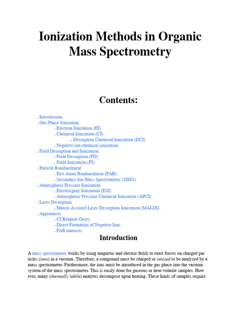 Organic Mass Spectrometry Methods | PDF | Mass Spectrometry ...