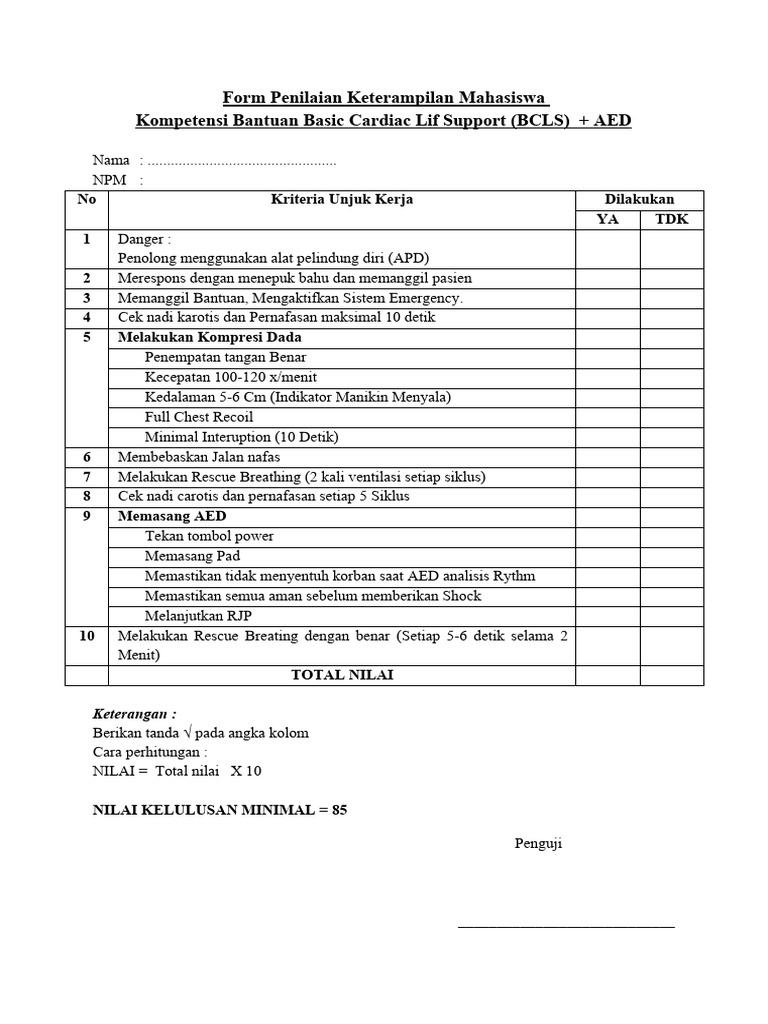 Penilaian BCLS Mahasiswa | PDF