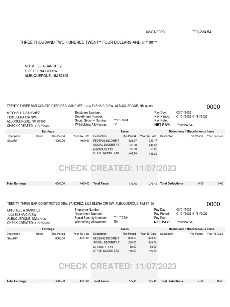 Paycheck 020123 8D730A | PDF | Social Security (United States) | Tax ...