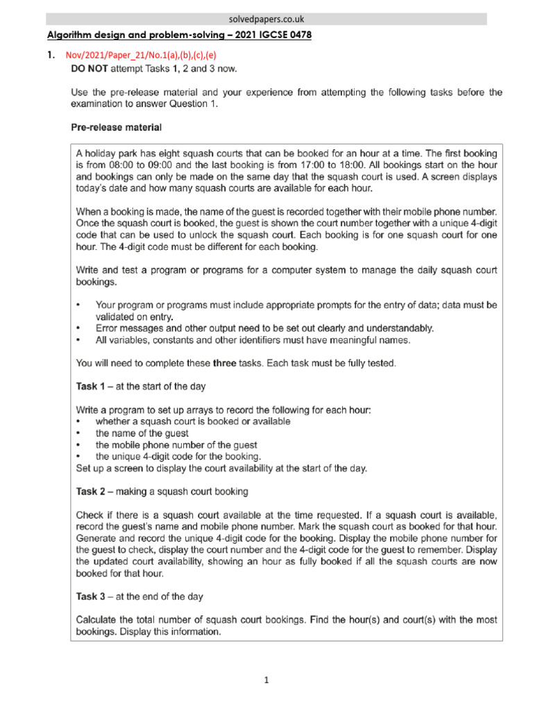 2021 Algorithm Design And Problem Solving Igcse 0478 Pdf Theory Of Computation Theoretical