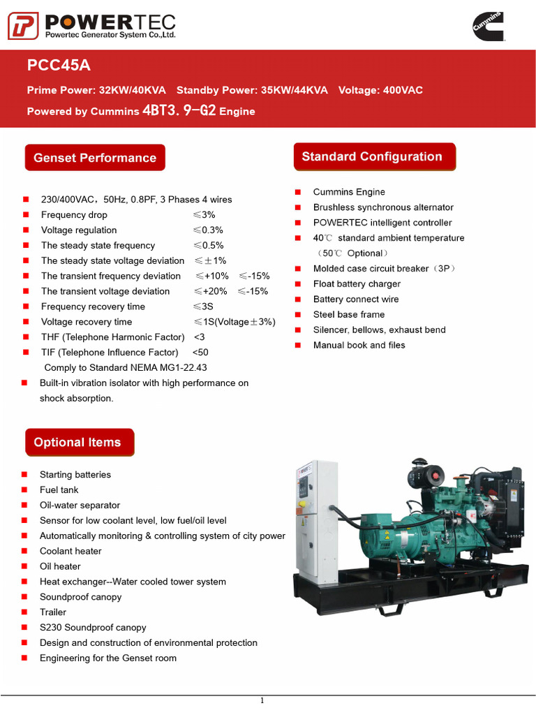 Cummins - 50 kVA Specs | PDF | Electronic Engineering | Quantity
