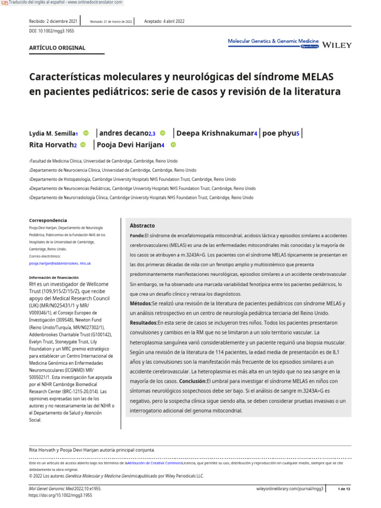Melas | PDF | Adn mitocondrial | Medicina CLINICA
