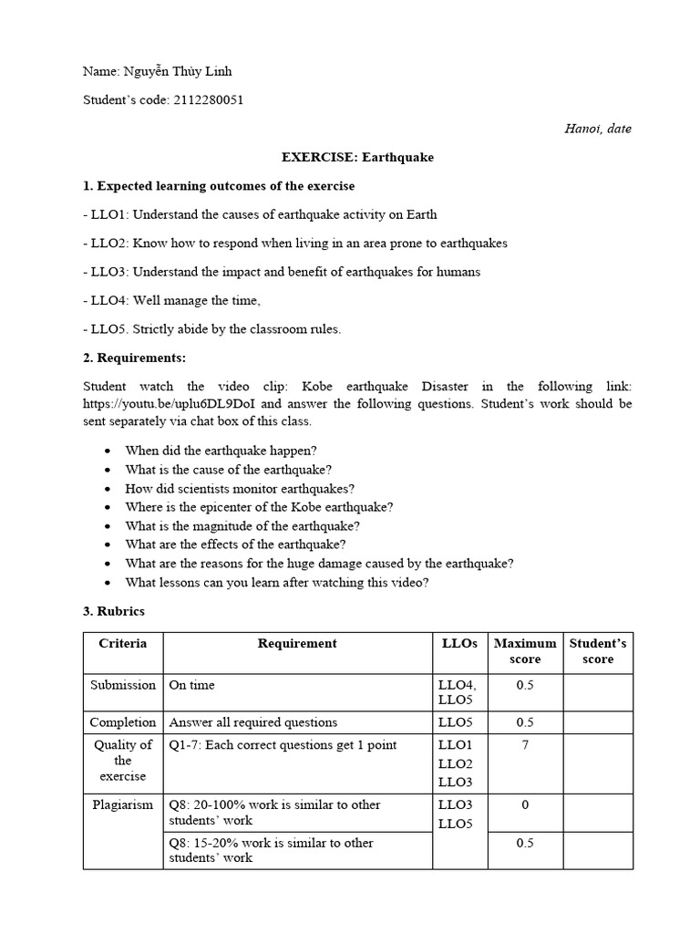 Earthquake exercise 2023 | PDF | Earthquakes | Seismology