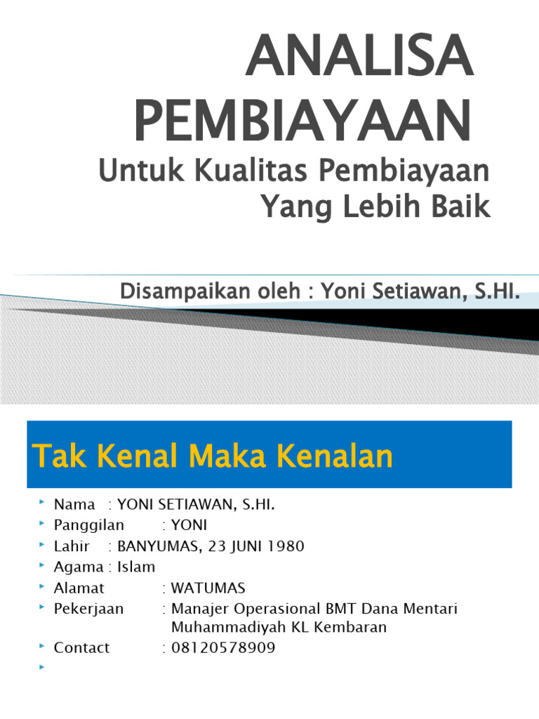 Analisa Pembiayaan BMT | PDF | Pengelolaan Keuangan & Uang