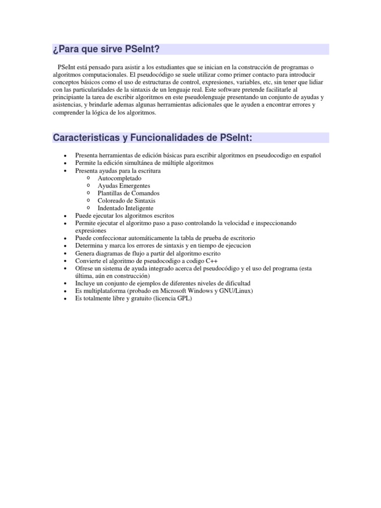 Para Que Sirve PSeInt | PDF | Algoritmos | Programa de computadora