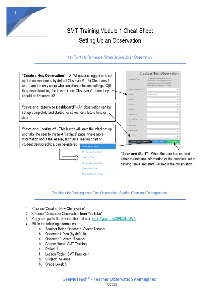 FINAL Cheat Sheet - Training Session 1 Setting Up An Observation ...