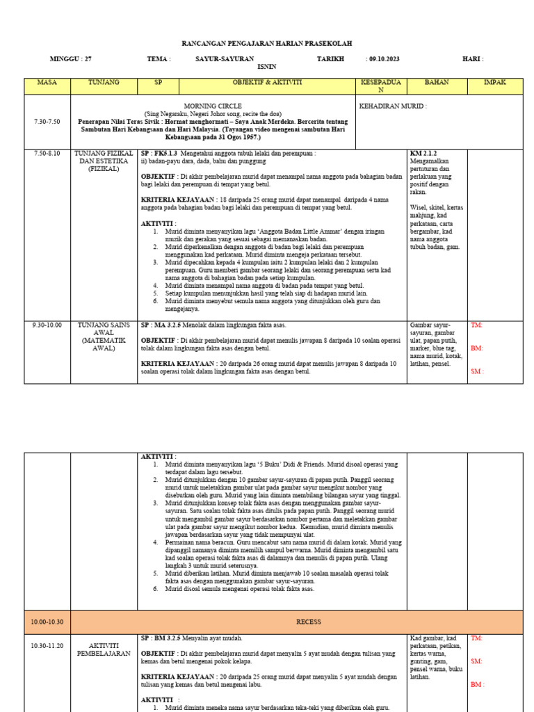 RPH Minggu 27 (09 Okt 23) | PDF