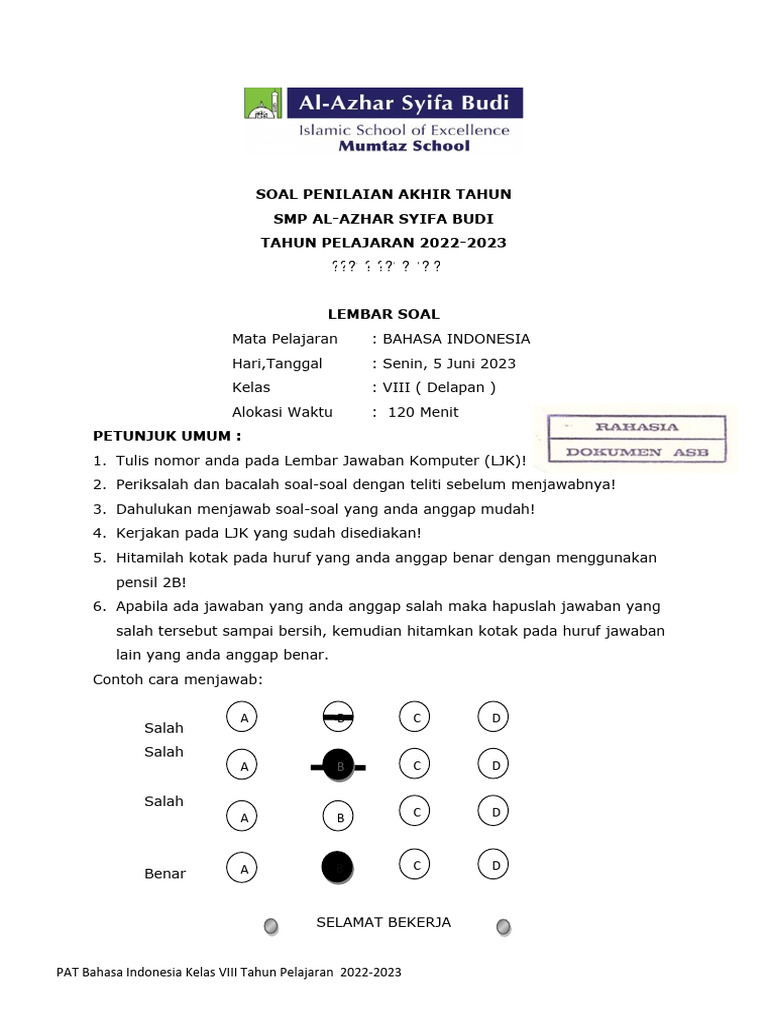 Soal Pat - Bindo - 8 - TP 2022-2023 | PDF