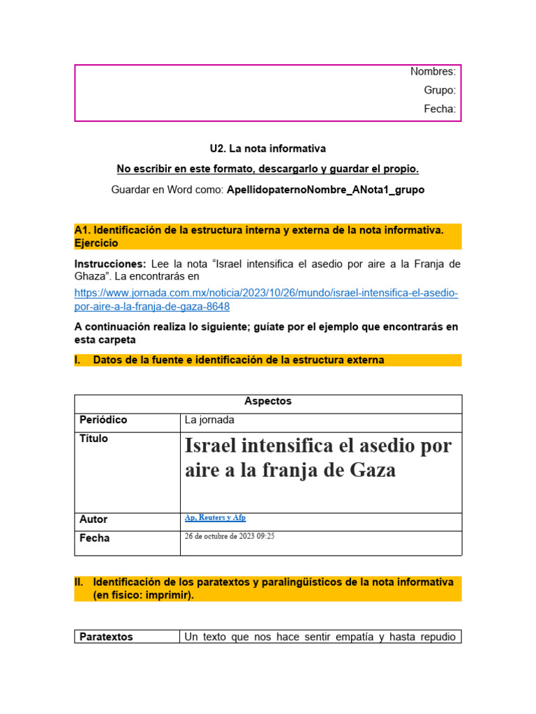 Formato Analisis Nota Informativa | PDF | Franja de Gaza | Israel