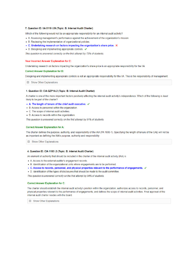 Internal Audit Charter Sample Questions | PDF