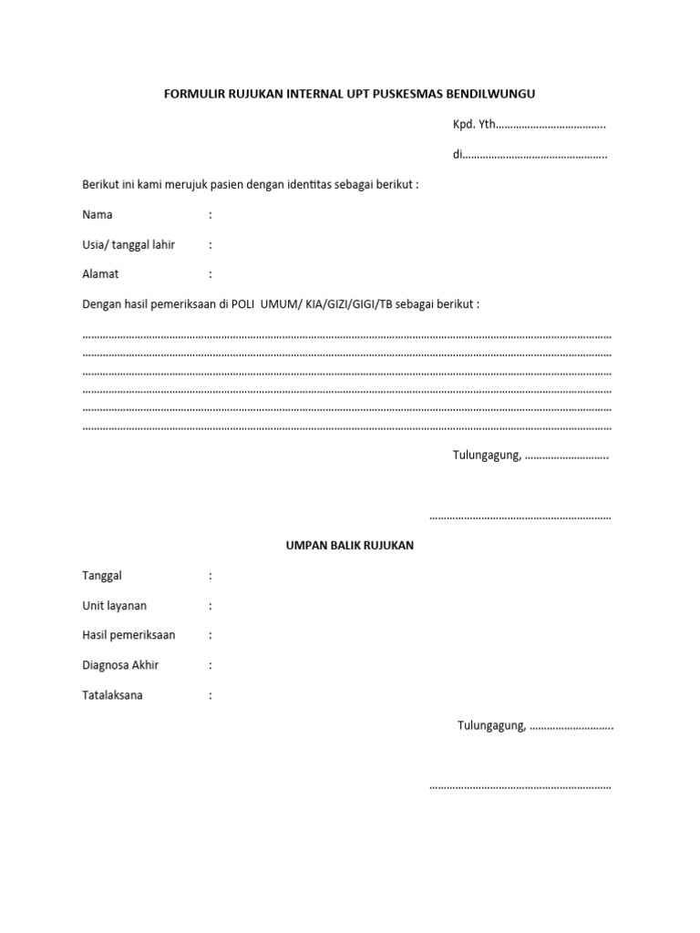 Formulir Rujukan Pasien Puskesmas | PDF